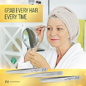 Razor Bump Co. Professional Micro Slant Tweezer, made in USA, Best Precision Tweezers for Eyebrows, Chin Hair, Ingrown Hair Removal – Surgical Grade, Rustproof, Non-Irritating Stainless Steel