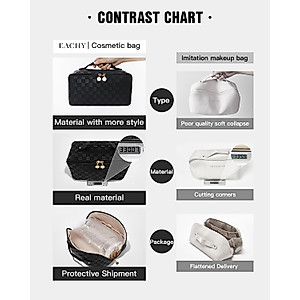 EACHY Travel Makeup Bag,Large Capacity Cosmetic Bags for Women,Waterproof Portable Pouch Open Flat Toiletry Bag Make up Organizer with Divider and Handle (LD-Black, Large)