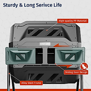 EAST OAK Compost Tumbler Outdoor, 43-Gal Dual Chamber Compost Bin with 2 Sliding Door and Aeration System, Tumbling Rotating Composter Bin for Kitchen, Garden, Yard