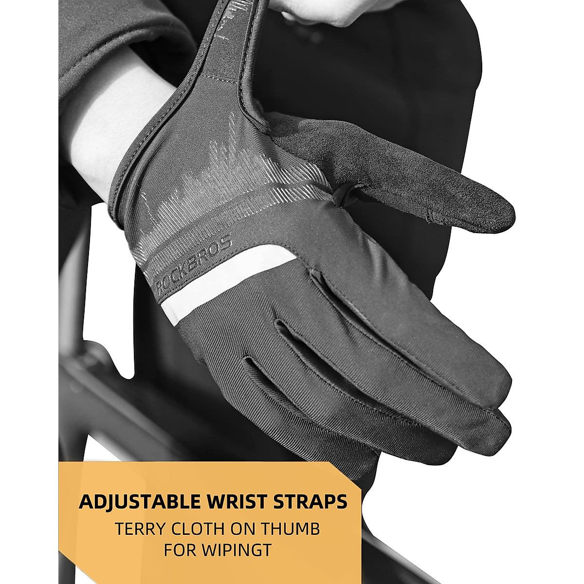 ROCKBROS Mountain Bike Gloves for Mens Cycling Glove Touch Screen Anti-Slip MTB Road Biking Gloves Breathable Full Finger Bicycle Gloves for Outdoor Sports