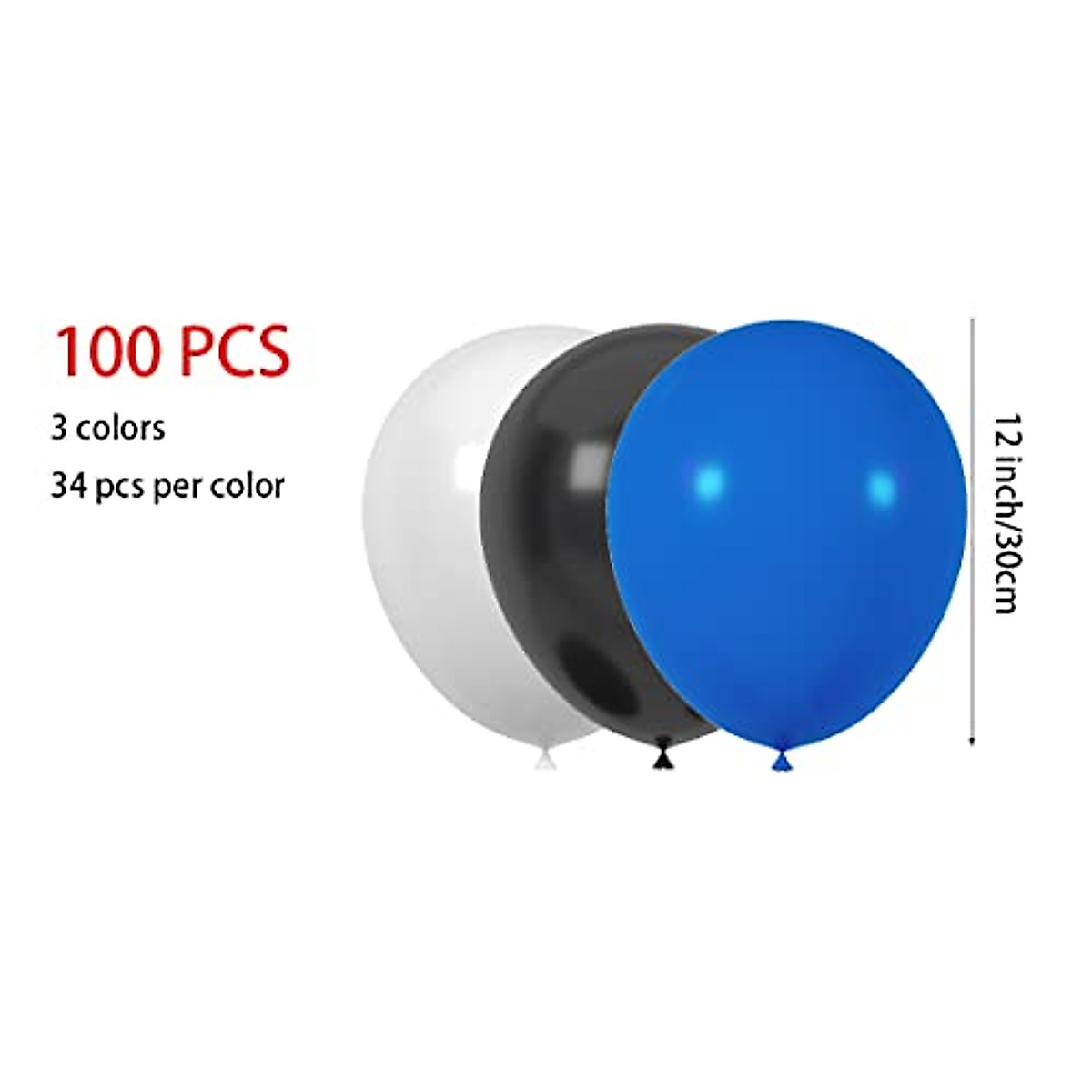 100 Pcs 12 Inch Black White And Royal Blue Latex Balloons Decoration, Birthday Wedding Baby Shower Party Balloons Decoration (Black White Blue)