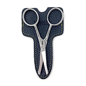 Solingen Nose & Ear Scissors - Stainless Steel Rounded Tip Scissors for Eyebrow, Nose Hair, Mustache and Beard - Made in Solingen & Germany by GÖSOL | Packed with Full Grain Leather Case