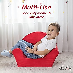 ABABY.COM Red Toddler Foam Chair - Comfy Reading Chair for Kids with Removable Cover- Lightweight Baby Chair