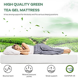 NChanmar 8 inch Memory Foam Mattress Cooling Gel Green Tea Mattress/Pressure Relieving/CertiPUR-US Certified/Bed-in-a-Box/Cooling Gel Foam, White,Queen