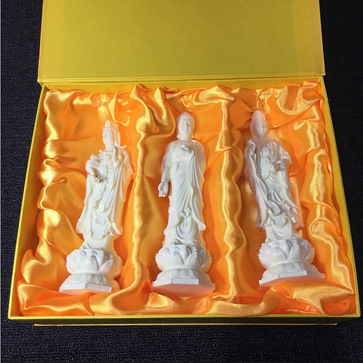 zunibo Amitabha Buddha Statue,White Buddha Statue,Set of 3 Kuanyin-Amitabha-Ksitigarbha Buddha Statue|Home Office Decor Sculpture Figurines(Ivory Fruit)