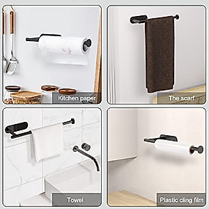 sungwoo Thickened Steel Paper Towel Holders Under Cabinet for Kitchen, Bathroom, SUS304 Stainless Steel Pipe Hanging Paper Towel Rack Wall Mount, Self-Adhesive and Screws, Black