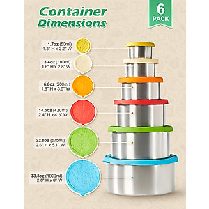 Stainless Steel Containers with Lids, 6 Pack Leakproof Stainless Steel Food Storage Containers, BPA Free, Metal Lunch Container Box, Nesting Snack Containers for Kids, Dishwasher Safe & Oven Safe
