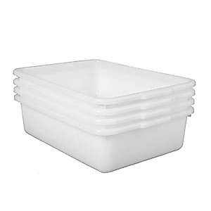 4-Pack Commercial Bus Tubs 8L, White Plastic Bus Box/Tote, Bus Wash Dish Basin Pans