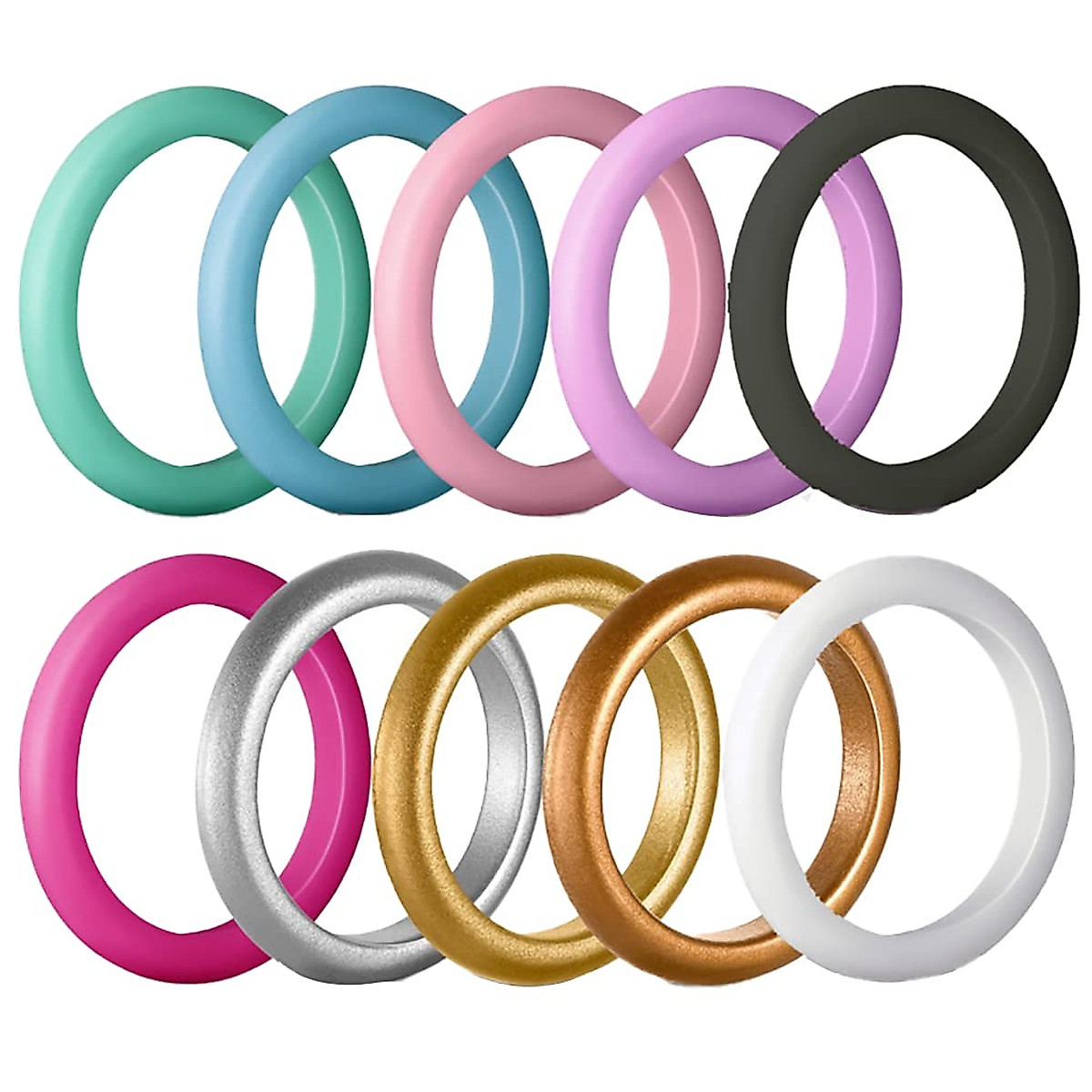 AZYOUNG Womens 3mm Wide Dome Top Silicone Wedding Ring 10pcs Pack Pink Gold Stackable Rubber Bands - US Size 4-8 (4)
