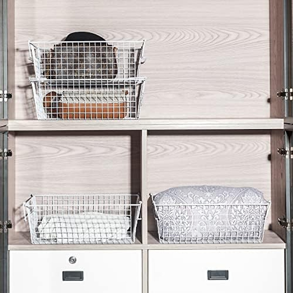 2 Pack Stackable Wire Storage Baskets With Handles,for Kitchen, Bathroom, Cabinets, Cupboards, Countertop - Freezer & Pantry Organizer Bins, for Snacks, Drinks, Potatoes, Onions, Meat XXL