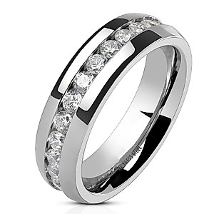 Marimor Jewelry Round Cut Cubic Zirconia Stainless Steel Eternity Wedding Ring Band (4-8mm Wide) Width 6mm Size 06