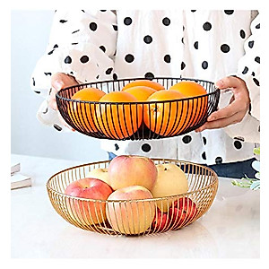 Cq acrylic Metal Wire Fruit Basket,Large Round Storage Baskets for Bread,Metal Wire Bread Fruit Bowl Vegetable Stand Holder for Snacks,Modern Fruit Bowl Decorate Kitchen Counter,Black