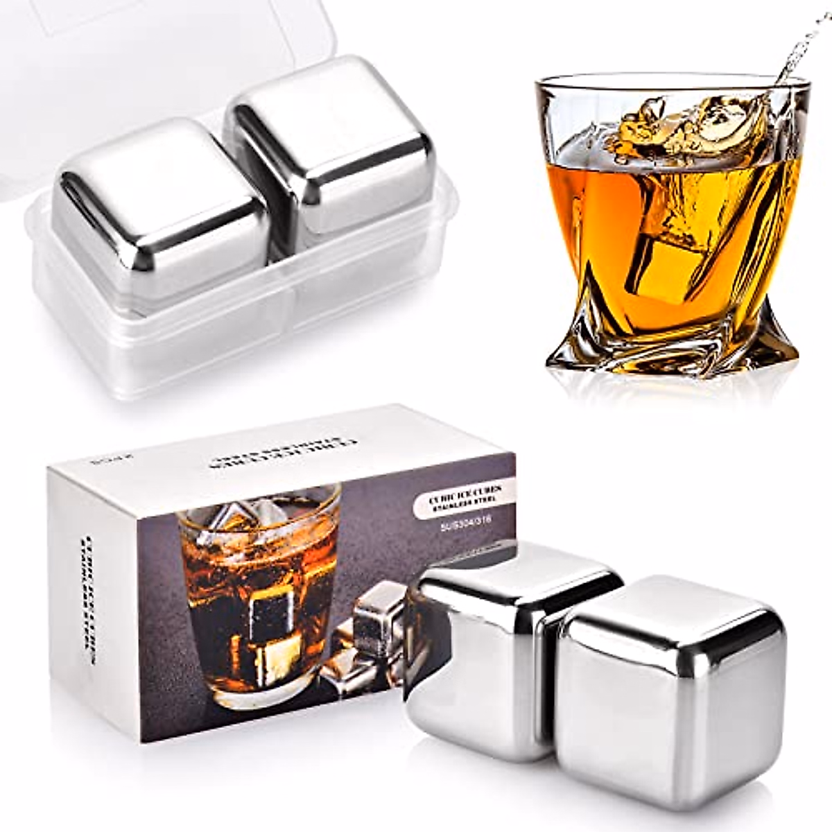 6 pcs Stainless Steel Ice Cube, Reusable Ice Wine Stone and Cooling Whiskey Stones Gift Set, Stainless Steel Ice Suitable for Freezer Storage Tray, Metal Wine Drinks Cooler,Bars,Drinks Refrigerntion.