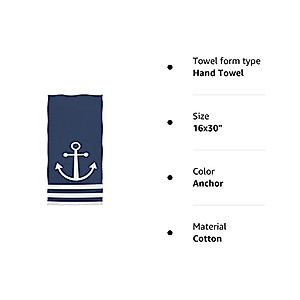 Naanle Nautical White Stripe Anchor Navy Blue Highly Absorbent Soft Large Decorative Guest Hand Towel for Bathroom, Hotel, Gym and Spa (16 x 30 Inches)