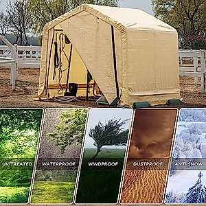 Weather Fast Outdoor Storage Shed Shelter with Roll-up Zipper Door S-Hooks and Sandbags, 6x6 Ft Waterproof and UV Resistant Portable Garage Carport, Motorcycle Bike ATV Tent Shed, Yellow