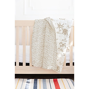 MakeMake Organics Organic Toddler Comforter GOTS Certified Organic Kids Blanket Cotton Infill Tufted - Reversible Ultra Soft Breathable Toys Girls (44"x60", Safari + Herringbone)