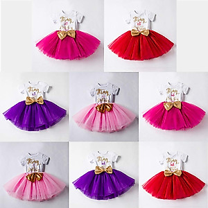 Newborn Baby Girls It's My 1st/2nd Birthday Cake Smash Outfit One Two Year First Birthday Party Tutu Dress for Little Girls Princess Shiny Letter Sequin Bow Polka Dot Tulle Dress Dance Clothes 5#Rose