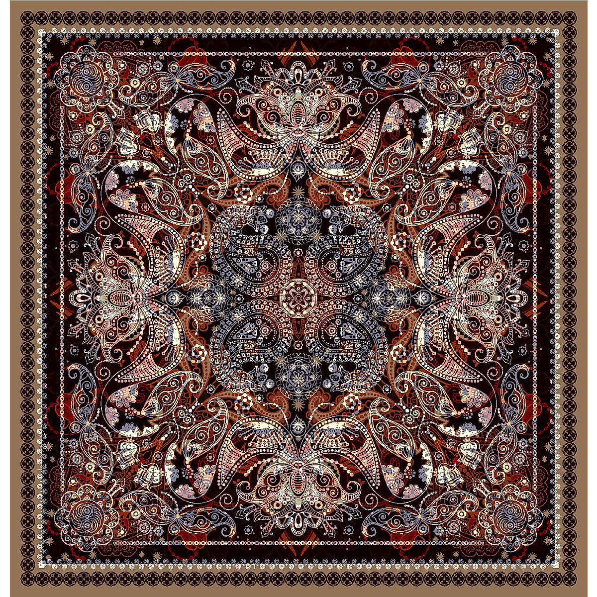 Traditional Vintage Floral Area Rug 6x6 Black Red Paisley Pattern Rug for Living Room Dining Room Washable Lightweight Square Carpet Non Skid Soft Kitchen Bedroom Throw Rugs