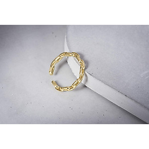 Nossa 18K Gold Plated Sterling Silver Chain Link Ring Simple Stacking Band Open Rings for Women Adjustable