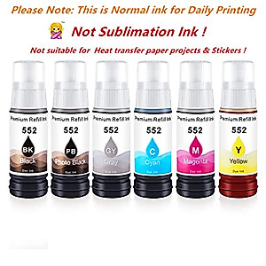 Omera Compatible Refill Bottle Ink Replacement for 552 T552 Work for EcoTank Photo ET-8550 ET-8500 All-in-One Wide-Format Supertank Printer (BK/PBK/ C/M/Y/GR 70ml, 6-Pack, for Daily Printing)