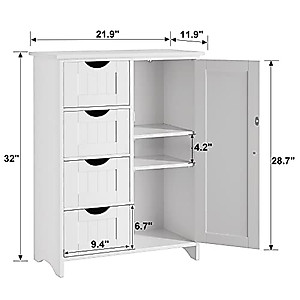JUMMICO Bathroom Storage Cabinet, Floor Cabinet with 4 Drawers and 1 Adjustable Shelf, Storage Oragnizer for Living Room, Kitchen, Bathroom (White)