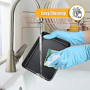 TeamFar Lasagna Pan, 9.4 x 7 x 2 Inch Stainless Steel Deep Baking Roasting Brownie Pan for Toaster Oven, Black Non-Stick Coating Rectangle Cake Pan, Healthy & Durable, Smooth Surface & Easy Clean