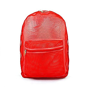 K-Cliffs Mesh Backpack See Through Student School Book Bag Security Net Daypack, Red