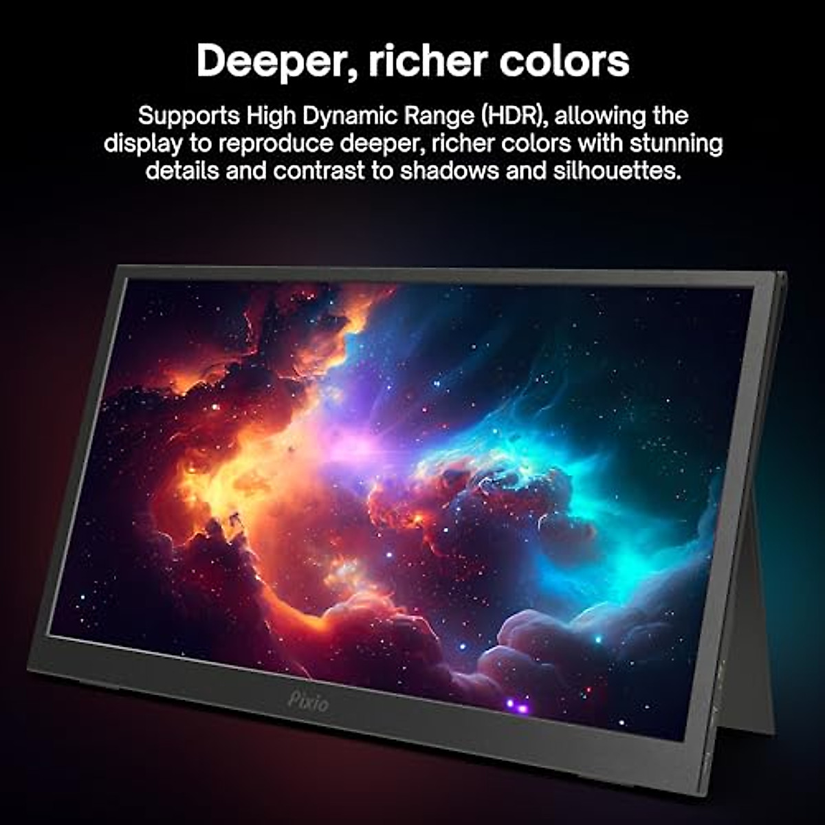 Pixio PX160 Portable Monitor 15.6 inch 60Hz Refresh Rate FHD 1080p Resolution IPS Panel HDR Screen Cover Stand USB-C HDMI Display for Laptop, PC, Console, Phone