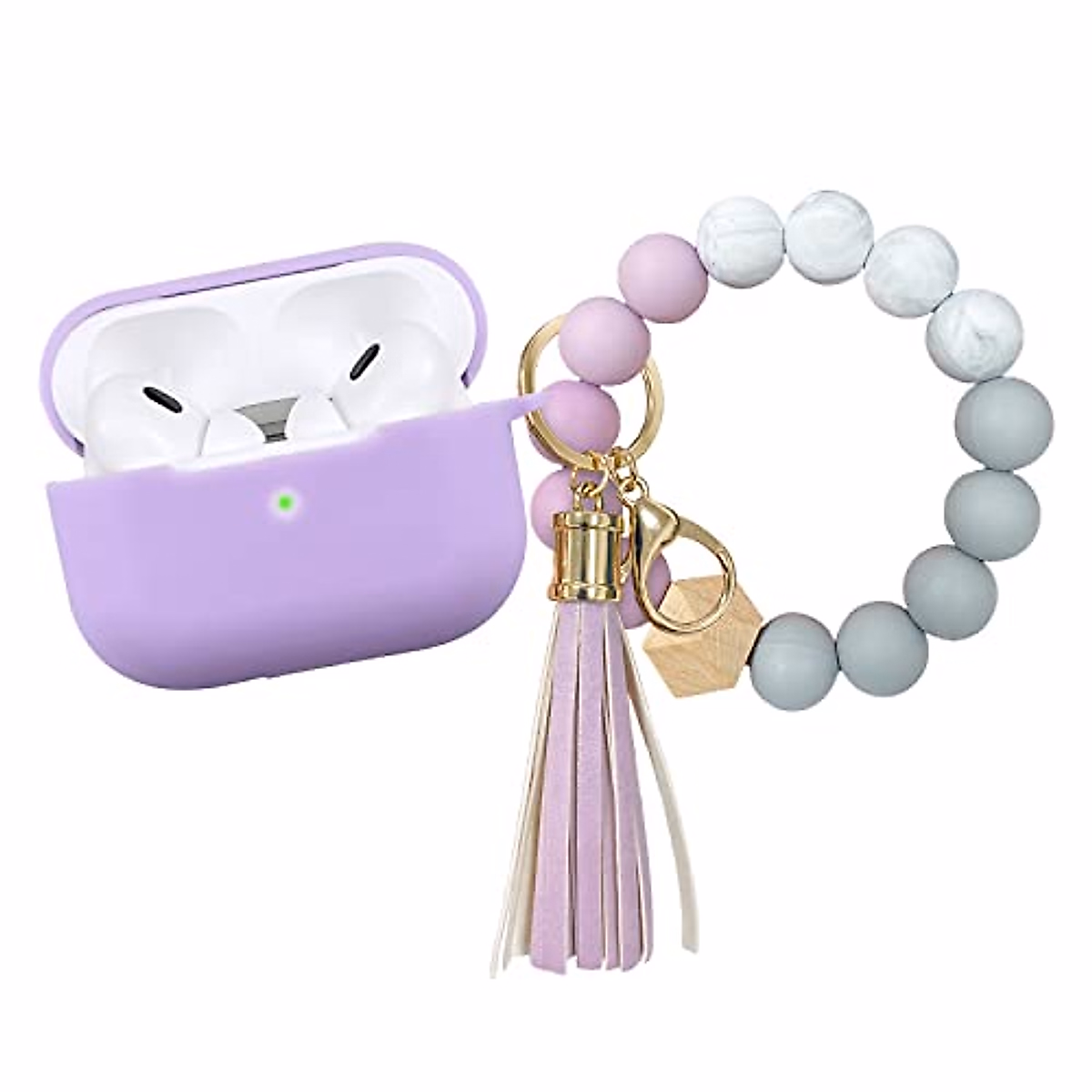 Case for AirPods Pro 2, AIIEKZ Cute AirPod Pro 2 Cover for Women Girls, Soft Silicone Case for Air Pods Pro 2nd Generation Wireless Charging Case with Beaded Bracelet Keychain (Lavender Purple)