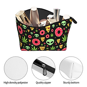 Lightweight Travel Portable Cosmetic Bag Compatible with Alien Donut Pot Leaf Weedleaf Pizza Black, Casual Toiletry Makeup Carrying Pouch Multifunction Coin Cash Storage Cases for Women