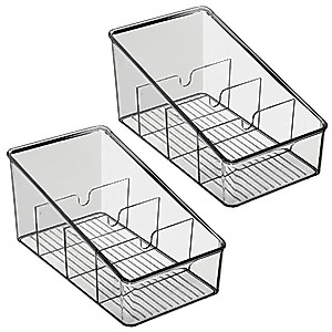 mDesign Plastic Food Packet Organizer Bin - Storage Station for Kitchen, Pantry - Holder for Spice Pouch, Dressing Mix, Sauce, Hot Chocolate, Tea, Sugar Packets, Ligne Collection, 2 Pack - Smoke Gray