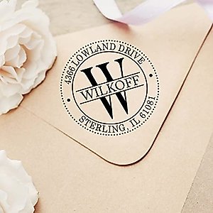 Monogram Address Stamp - Personalized Self Inking Rubber Stamp - Style 037 - with Locking Bottom Cover- Choose from 15 Ink Colors