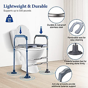 Raised Toilet Seat with Handles: Hybodies Stand Alone Toilet Seat Riser for Seniors Adult, Toilet Safey Aids with Armrest & Height Adjustment, Bathroom Assist Frame, Fits Any Toilet, Up to 330lbs