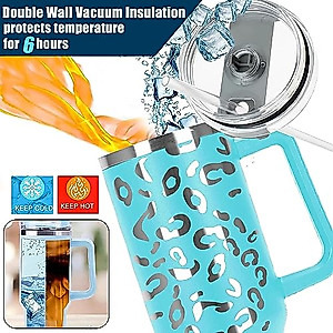 Holographic Leopard Tumbler 40 oz with Handle, Water Bottle, Gifts for Women & Men, Insulated Cup with Lid and Straw, Simple Modern, Water Bottles & Stanley Cups Trending Tumbler Gift 3D Green