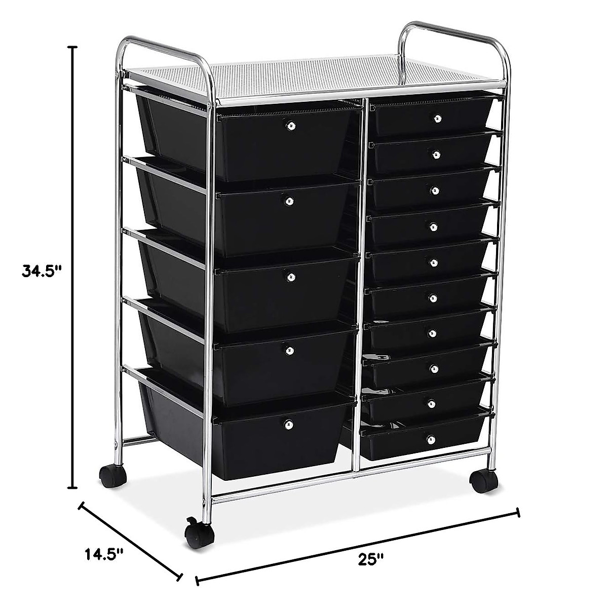 RELAX4LIFE Storage Drawer Carts W/15-Drawer,Rolling Wheels Semi-Transparent Multipurpose Mobile Rolling Utility Cart for School, Office, Home, Beauty Salon Storage Organizer Cart (Black)