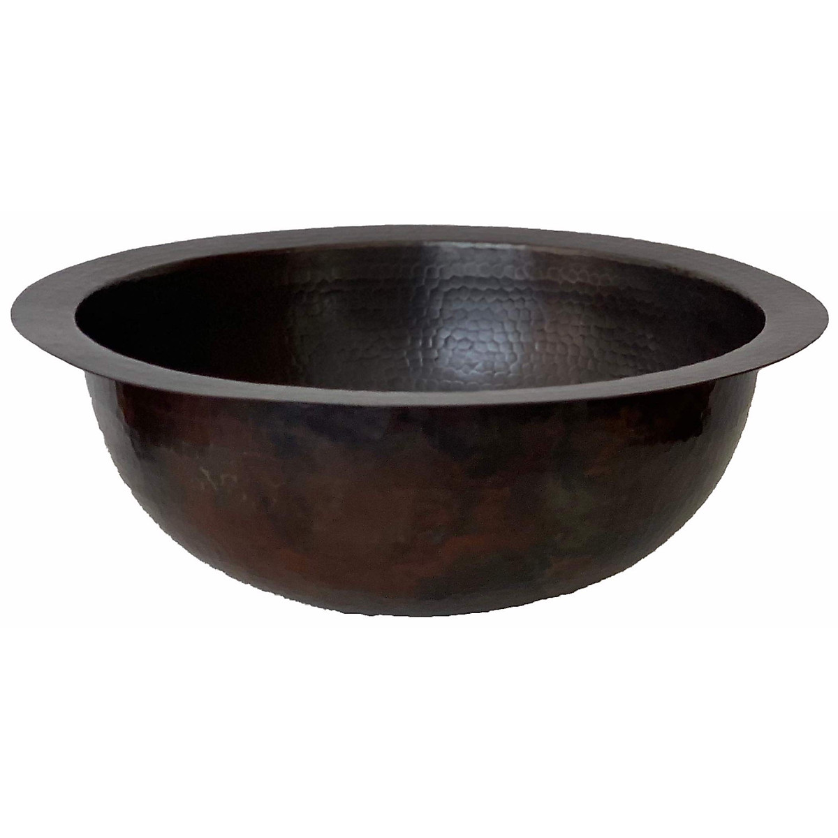 15" Round Copper Bathroom Sink Mexican Copper Bath Sink Pure Copper Hand Hammered Dual Mount Dark CPS05