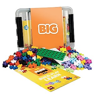 Plus-Plus Big - 200 Big pc in Storage Tub - Basic, Neon and Pastel Mix w/Baseplates - Construction Building Steam Toy, Interlocking Large Puzzle Blocks for Toddlers and Preschool
