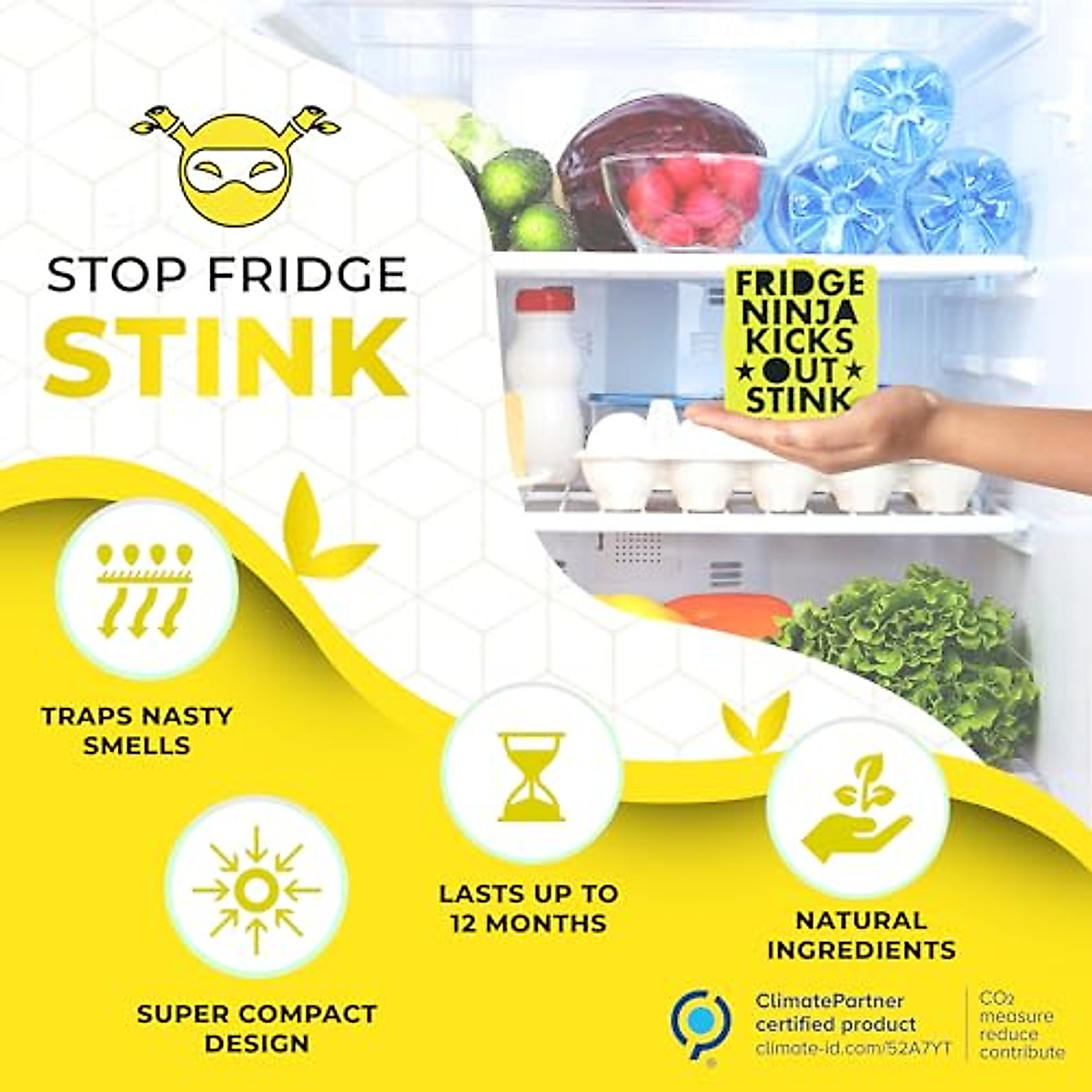 Fridge Ninja Compact Fridge Deodorizer (2 Pack) - More Effective Than Baking Soda - Compact Size Refrigerator Deodorizer Made of Activated Carbon