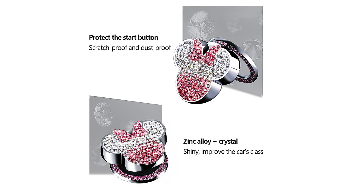 Pink Car Push to Start Button Cover - Bling Crystal Car Decor