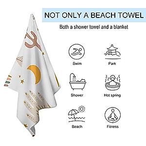 My Little Nest Bath Towels Quick Dry Bathroom Towels Boho Tribal Eyes Cactus Stars Motif Absorbent Shower Towels Soft Hand Towel Wash Cloths for Spa Pool Hotel Gym 31" x 51"