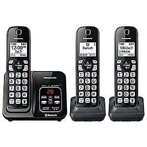 Panasonic Expandable Cordless Phone System with Link2Cell Bluetooth, Voice Assistant, Answering Machine and Call Blocking - 3 Cordless Handsets - KX-TGD663M (Metallic Black)