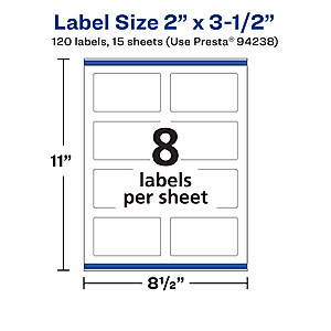 Avery Durable Removable Rectangle Labels with Sure Feed Technology, 2" x 3.5", Matte White Film, Water-Resistant, Print-to-The-Edge, Laser/Pigment-Based Inkjet Printable, 120 Removable Labels Total