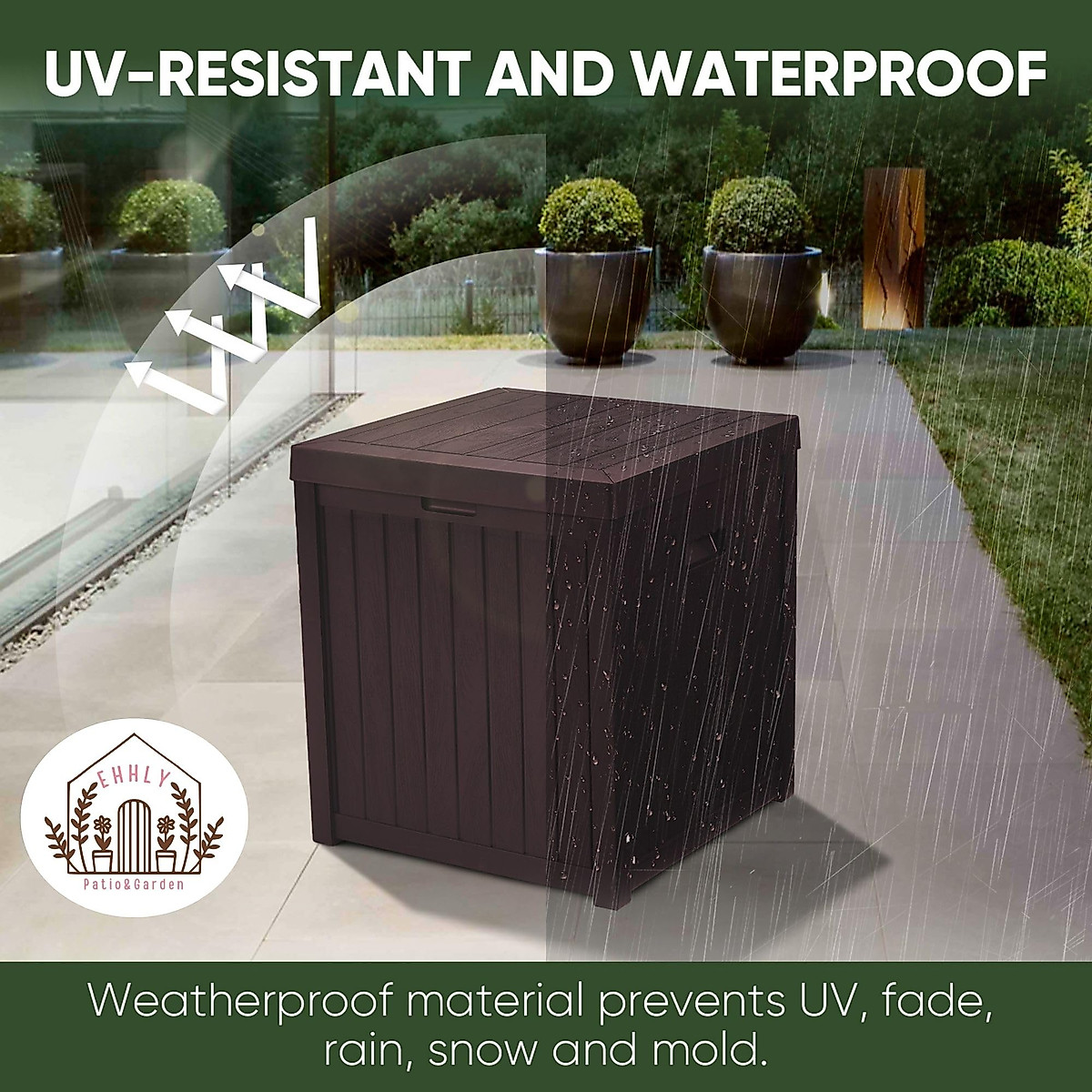 EHHLY Deck Box, 51 Gallon Front Porch Package Bin Delivery Box for Outside, Small Patio Outdoor Storage Boxes Waterproof, UV Resistant Plastic Resin Pool Storage Bins with lids, Brown