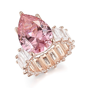 S925 Sterling Silver Ring Pear-Shaped CZ Cubic Zirconia or Gold-Plated Sterling Silver Princess Square Cut Ring, Gift Engagement Wedding Ring13mmX18mm