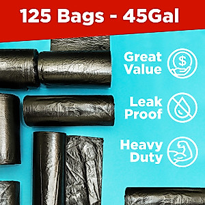 ToughBag 40-45 Gallon Trash Bags Heavy Duty (125 Count) | Black Garbage Bags | 39, 40, 42, 45 Gallon | Made In USA