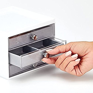 mDesign Plastic 3-Drawer Jewelry Organizer Box for Storage on Dresser, Vanity, Countertop - Holds Earrings, Bracelets, Necklaces, Bangles, Rings - White/Gray
