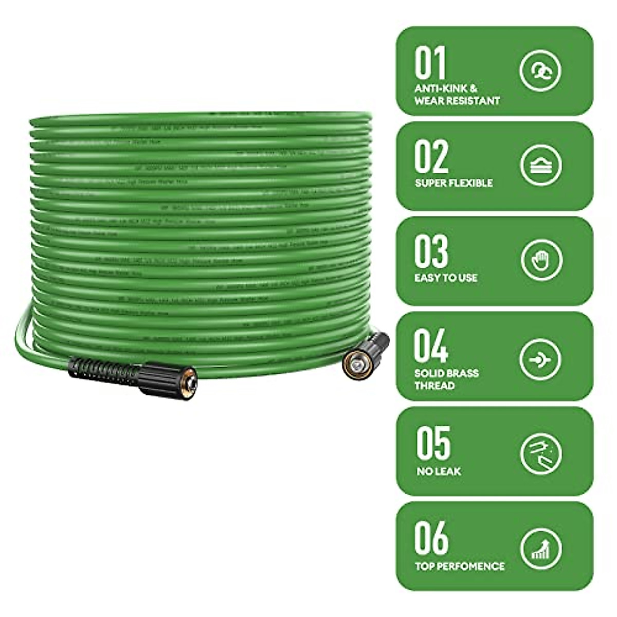Pressure Washer Hose 50 FT 1/4" Kink Resistant Power Washer Hose M22-14mm Pressure Washer Replacement Hose 3600 PSI Universal Electric Power Wash Hose for Replacement