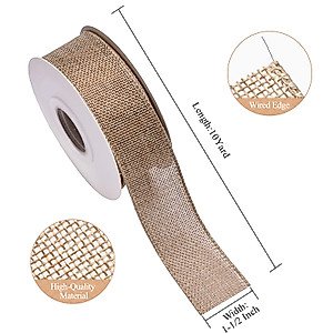 Ribest Burlap Natural Wired Ribbon, 1 1/2 inch 10 Yard, Jute Ribbon for Decoration Bows Craft Gift Wrapping Wreath Sewing