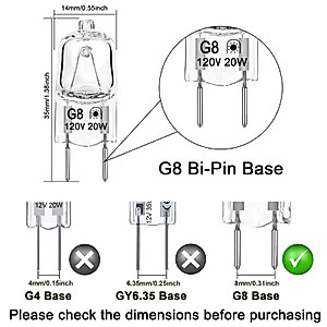 Gaormii G8 Halogen Light Bulbs 20W 120V Xenon Under Cabinet Puck Lighting Replacements G8 Base 2Pin T4 JCD Type Dimmable 2700K Warm White (Pack of 12)