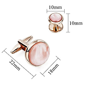 Cufflinks and tuxedo studs Set for Men with Gift Box, Rose Gold Tone Mother-of-Pearl Cuff links for French Cuff Shirt and Dress Shirt, Suitable for Wedding, Birthday, Party, Anniversary